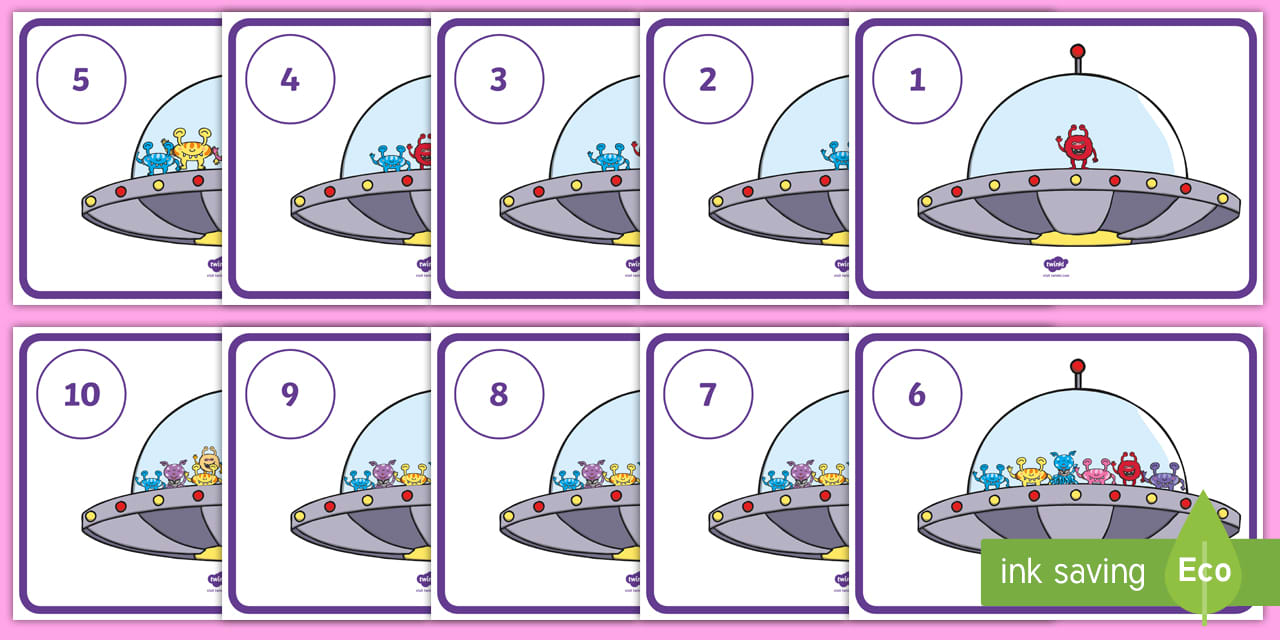 Numbers on Aliens in Flying Saucer Display Posters - numbers, counting ...