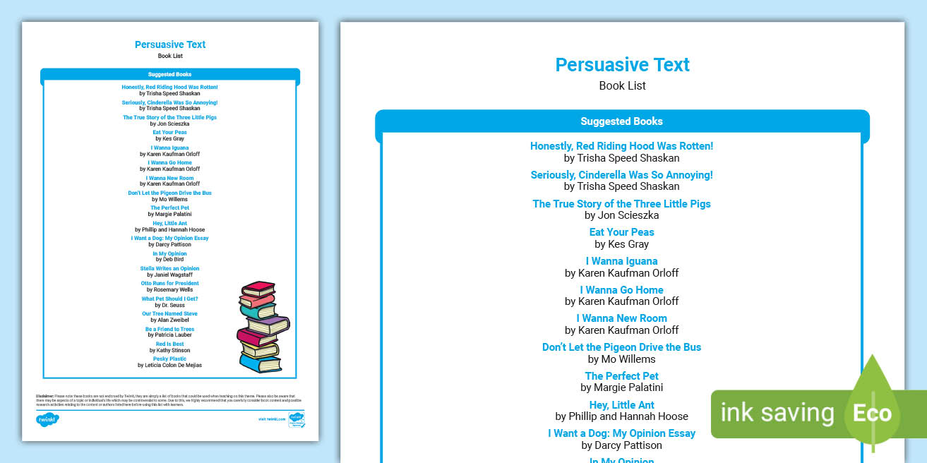 Persuasive Text Book List