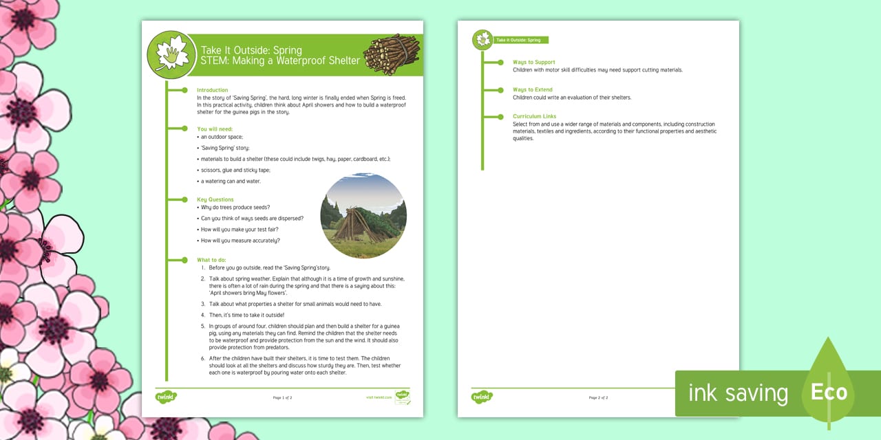 KS2 Take it Outside: Spring - STEM Making a Waterproof Shelter Activity