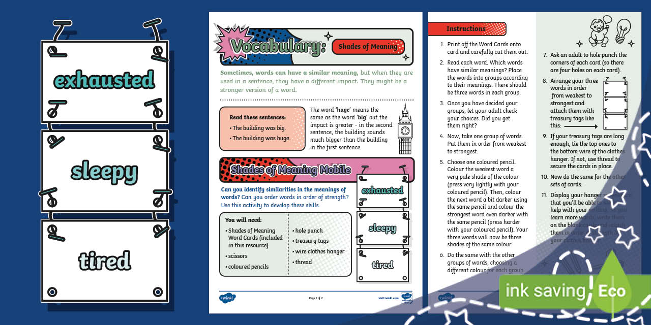 Vocabulary Mobile Activity: Shades of Meaning (Ages 5 - 7)