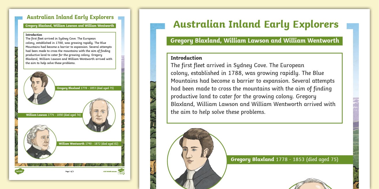 Australian Early Inland Explorers - Blaxland, Lawson and Wentworth Fact ...