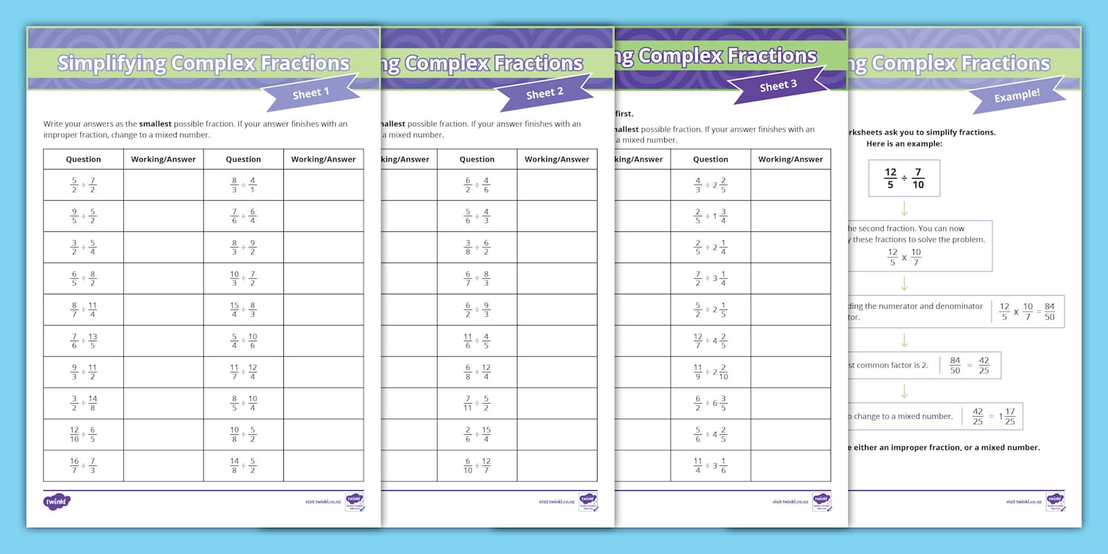 Simplifying Complex Fractions Worksheets