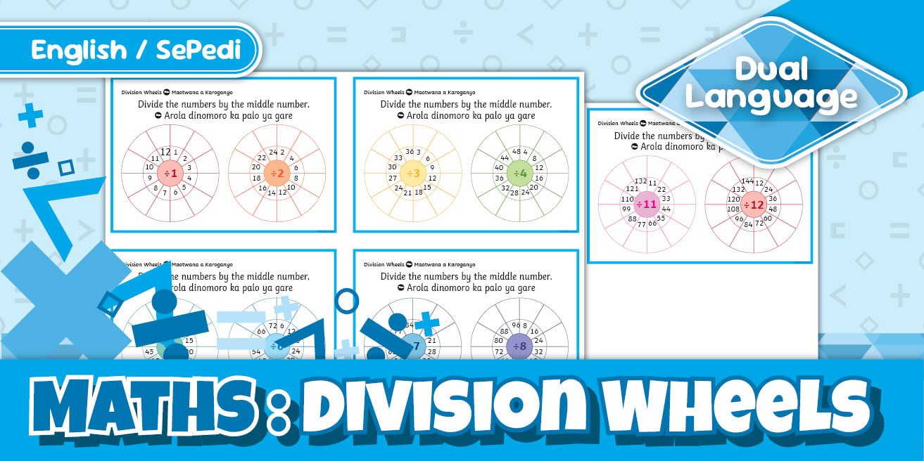 Division Wheels Maths Challenge Cards - Sepedi/English