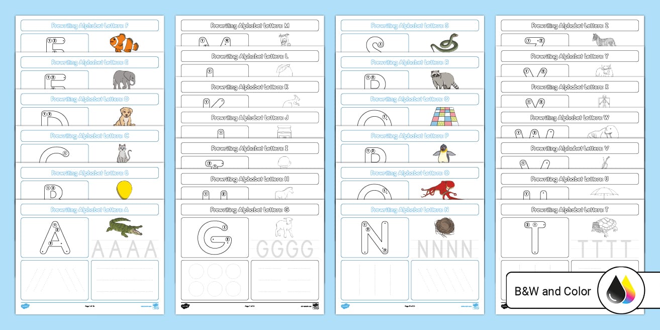 Prekindergarten Prewriting Alphabet Activities Worksheet Pack