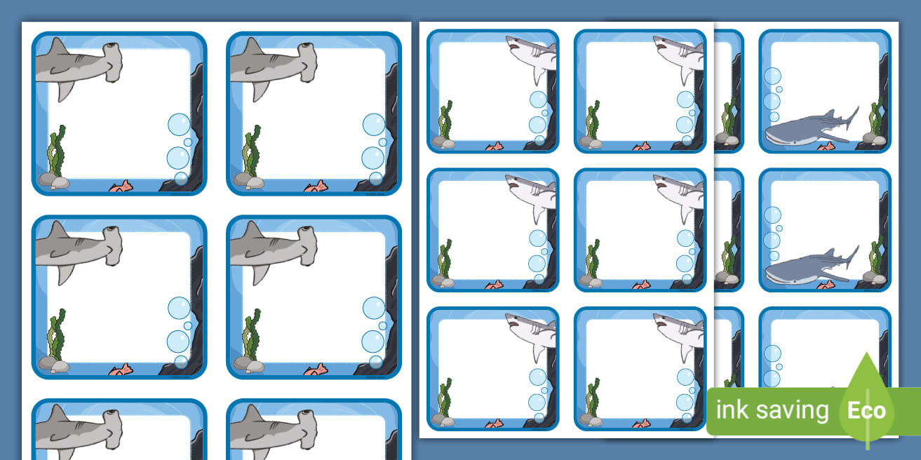 Shark-Themed Editable Square Peg Name Labels
