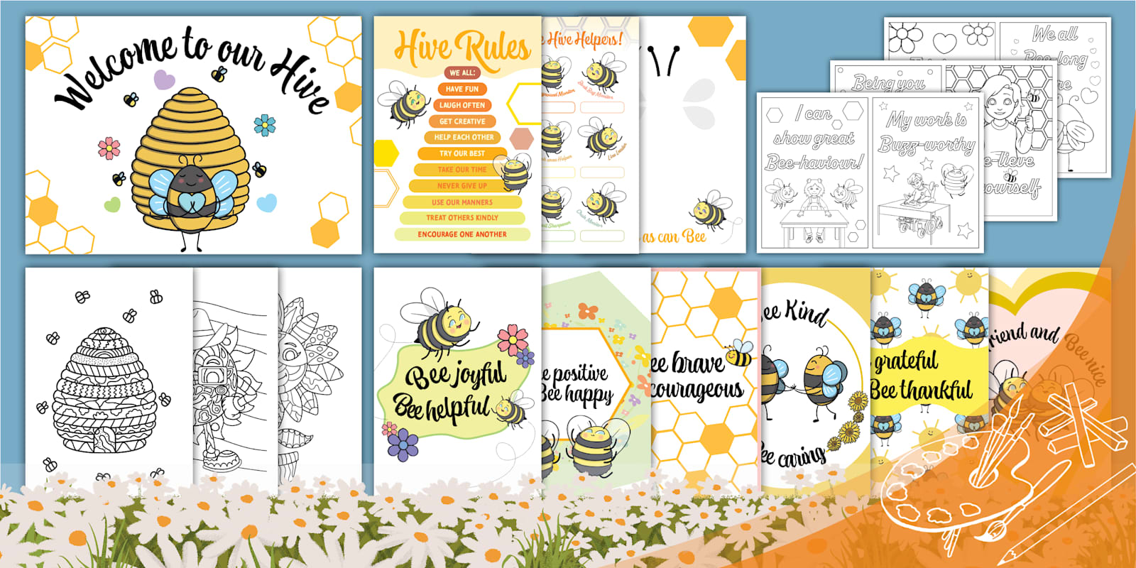 Welcome to Our Hive Bee-Themed Posters Pack