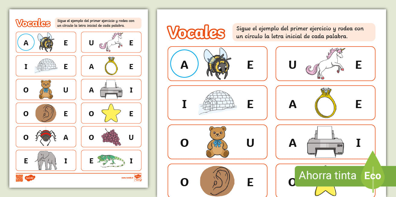 Hojas De Trabajo Sobre Los Sonidos De Las Vocales