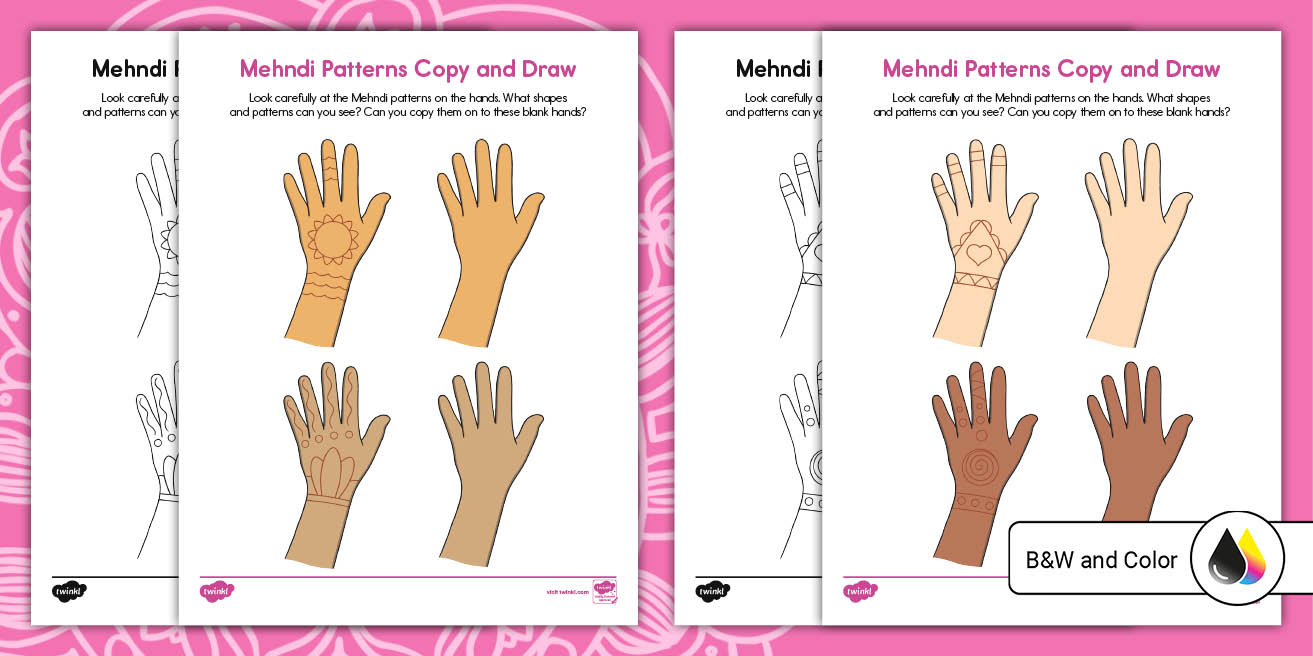 Mehndi Patterns Copy and Draw Worksheet