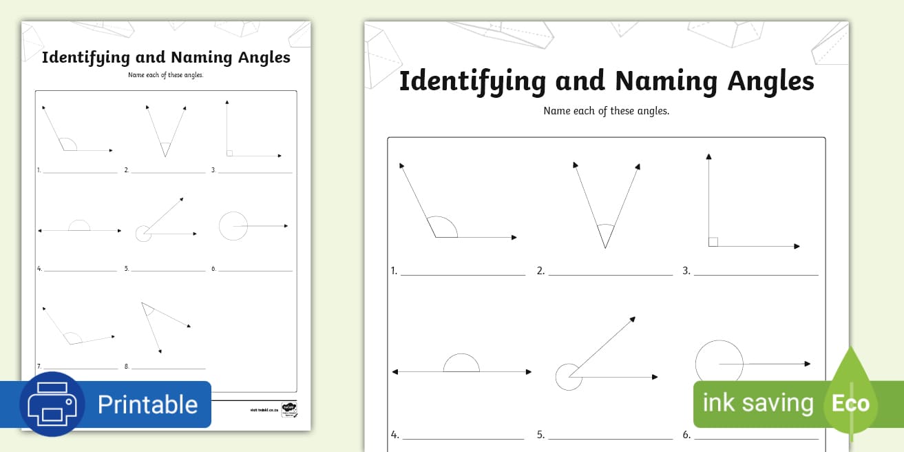 Identifying and Naming Angles Activity Sheet