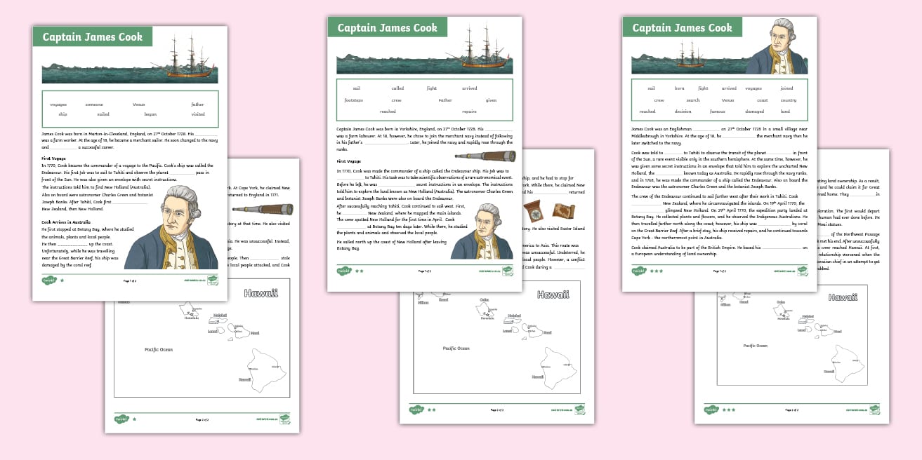 Captain James Cook Cloze Activity