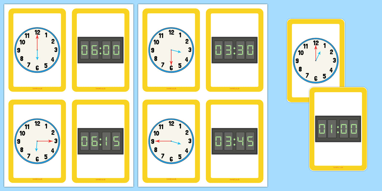 Analogue Digital Clocks Matching Cards - clock, numbers, to , past ...