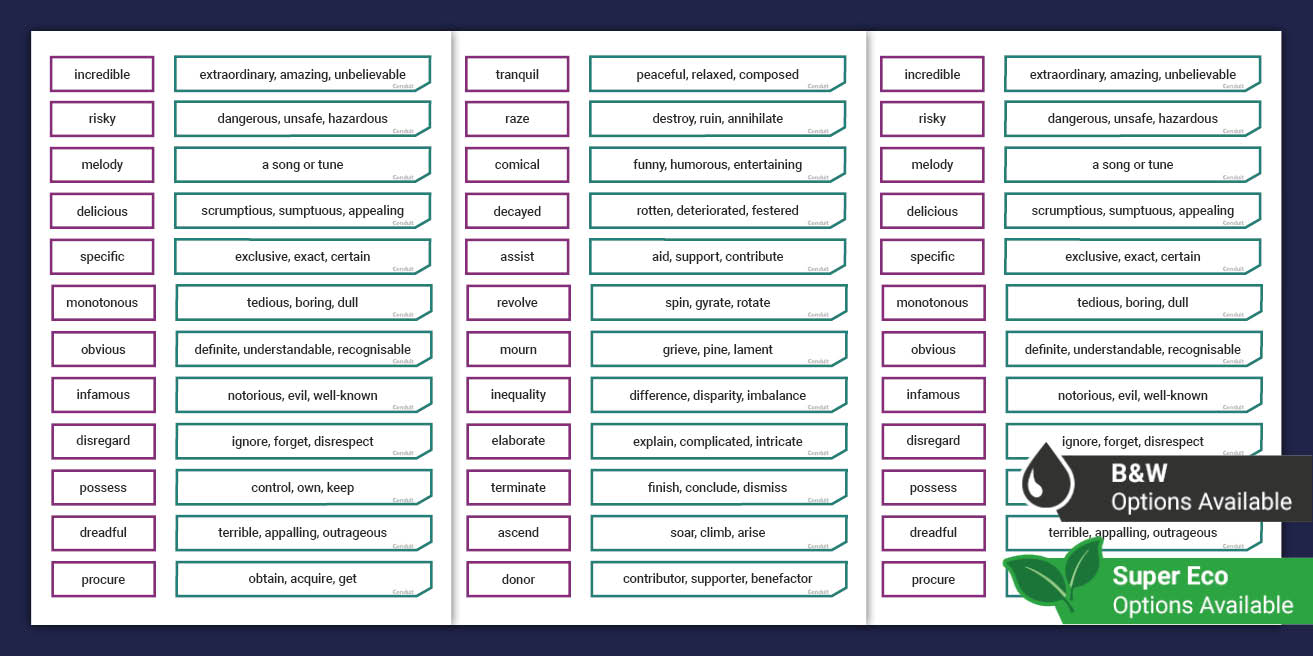Word and Synonym Card Sort