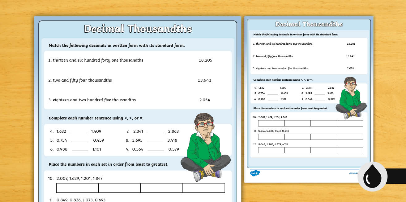 Represent, Compare and Order Decimal Numbers to Thousandths Activity