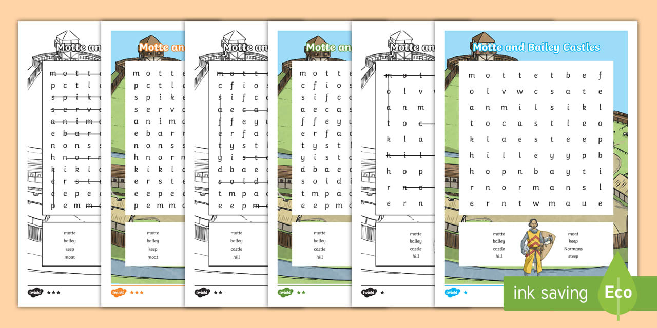 Motte and Bailey Castles Differentiated Word Search - normans, medieval ...