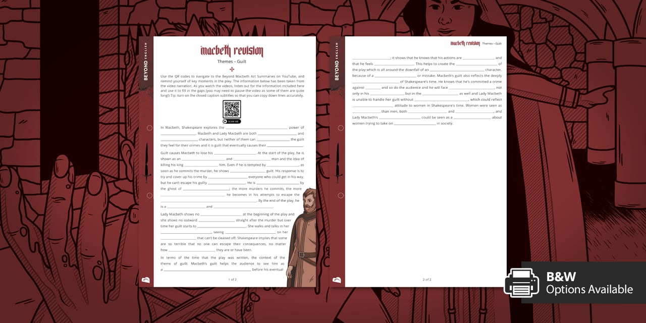 Macbeth: Themes - Guilt Cloze Activity