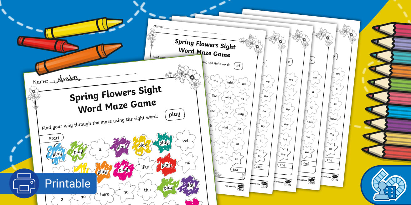 Spring Flowers Sight Words Maze Game