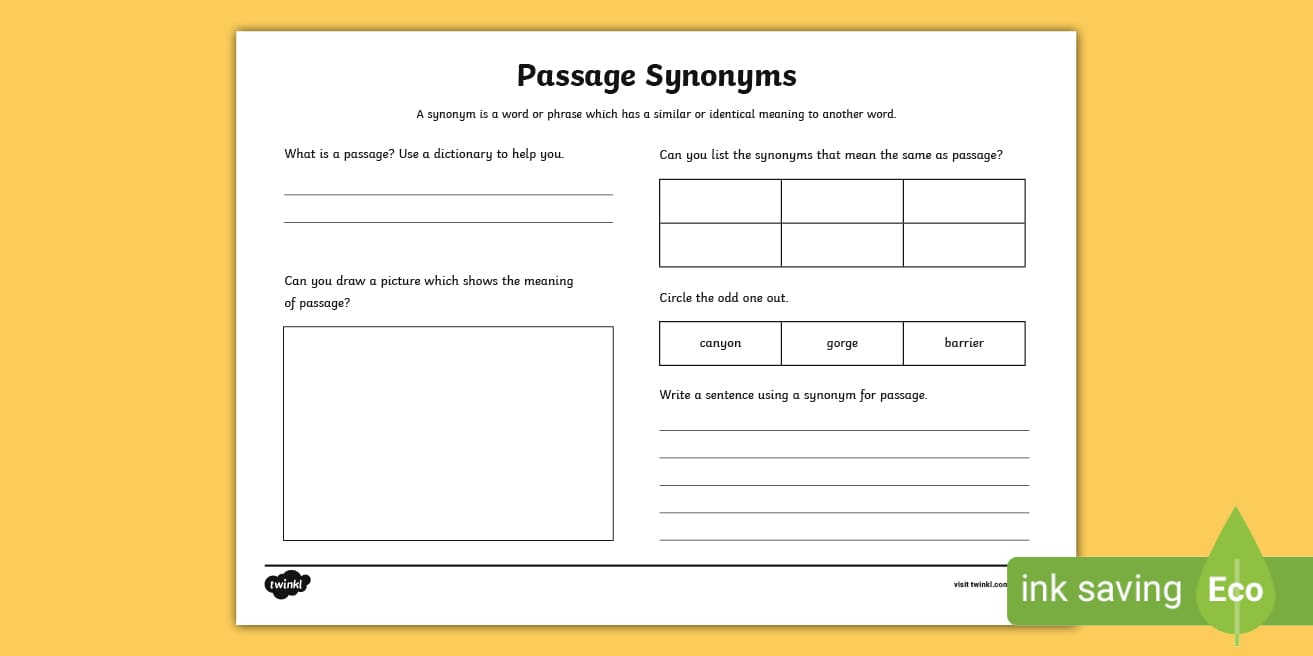 Passage Synonyms Worksheet