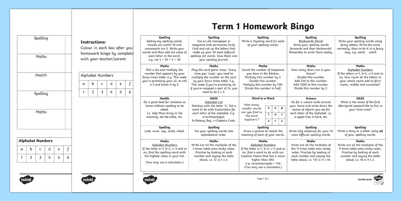 Homework Bingo Editable Worksheets