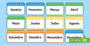 Months of the Year Flashcards English/Portuguese - Months of the Year