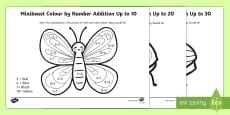 Monsters Colour by Number Addition up to 10 Worksheets