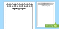 My Shopping List Writing Frames (A4) (teacher made)