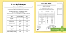 Pizza Night Budget Worksheet / Worksheet (teacher made)