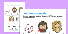 ur, ow, oi, ear, air, ure, er Sorting Sounds PowerPoint Game - diphthong