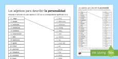 Adjectives for Physical Description Matching Worksheet / Worksheet Spanish