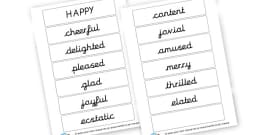 Alternative Words For Happy Worksheet (teacher made)