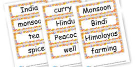 India Vocabulary Cards (teacher made)