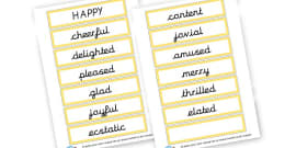 Alternative Words For Happy Worksheet (teacher made)
