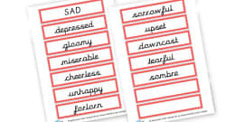 Alternative Words For Sad Worksheet (teacher made) - Twinkl