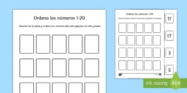Ordenar números del 1 al 10- Guía de trabajo - Twinkl