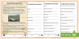 UKS2 Shavuot Differentiated Reading Comprehension Activity