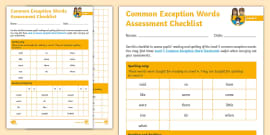 Years 5 and 6 Common Exception Words Editable Whole Class Assessment ...