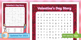 Valentine's Day Differentiated Heart Word Search - Twinkl