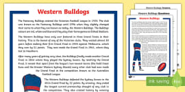 Understanding AFL Comprehension Challenge Sheet-Australia