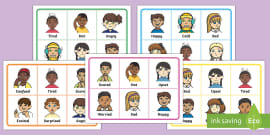 Feelings Cards | Words and Faces | Early Years - Twinkl