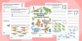 Dinosaur Themed Number Formation 1-20 Worksheet / Worksheet