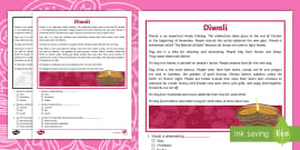 Fourth Grade Diwali Reading Comprehension Activity - Twinkl