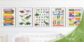 Personalised Dinosaur-Themed Children's Room Posters Pack