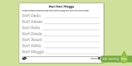 Days of the Week Differentiated Worksheet Indonesian