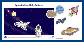 Space-Themed Scissor Skills Worksheet / Worksheet Pack