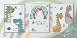 Personalised Dinosaur-Themed Children's Room Posters Pack