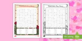 Valentine's Day Differentiated Heart Word Search - Twinkl