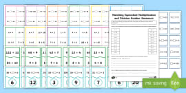 Missing Numbers in Multiplication Matching Cards