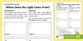 Natural and Man Made Light Source Sorting Activity