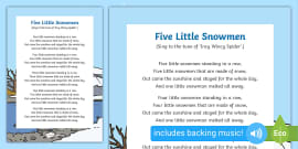 Five Little Snowmen Fat Lyric Sheet and Props