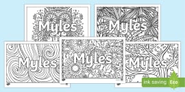 FREE! - Myles Name Simple Colouring Activity Sheets - Twinkl
