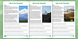 European Mountain Ranges Reading Comprehension Activity - mountains